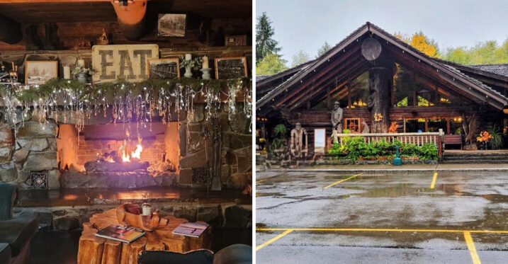 Oregon Log Cabin Restaurant Built With Massive Timber Beams Serves ...
